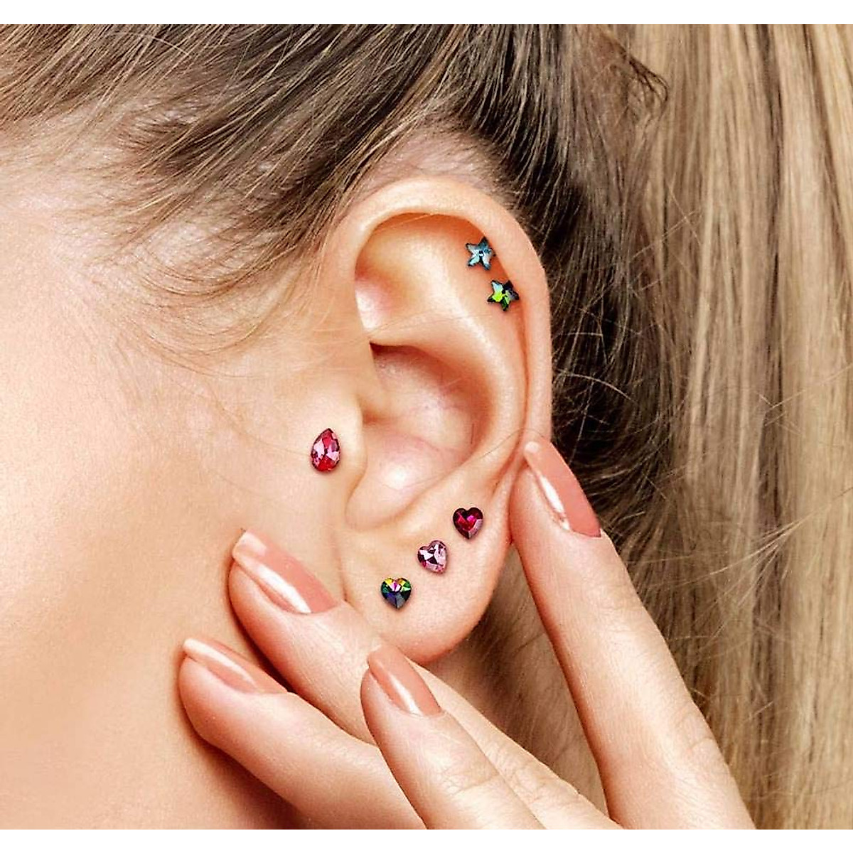 Covet Jewelry Star Crystal Top 316L Surgical Steel Cartilage, Tragus Barbell Studs (Lt. Blue)