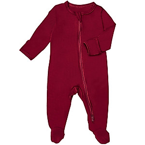 GUISBY Long Sleeve Sleepers Baby, Rayon Footed Pajamas Long Sleeve with Mitten Cuffs 3-6 Months Maroon