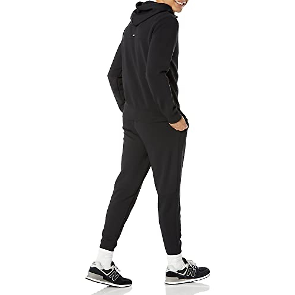 Amazon Essentials Men's Active Sweat Zip Through Hooded Sweatshirt (Available in Big & Tall), Black, Large