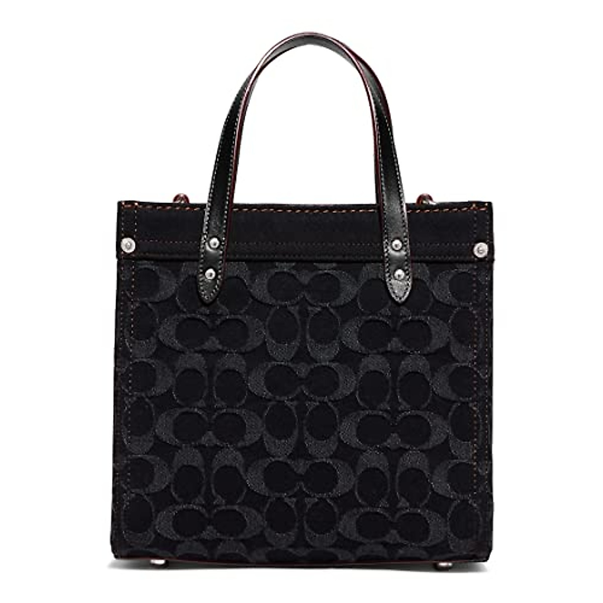 COACH Washed Denim Signature Field Tote 22 Black Denim One Size