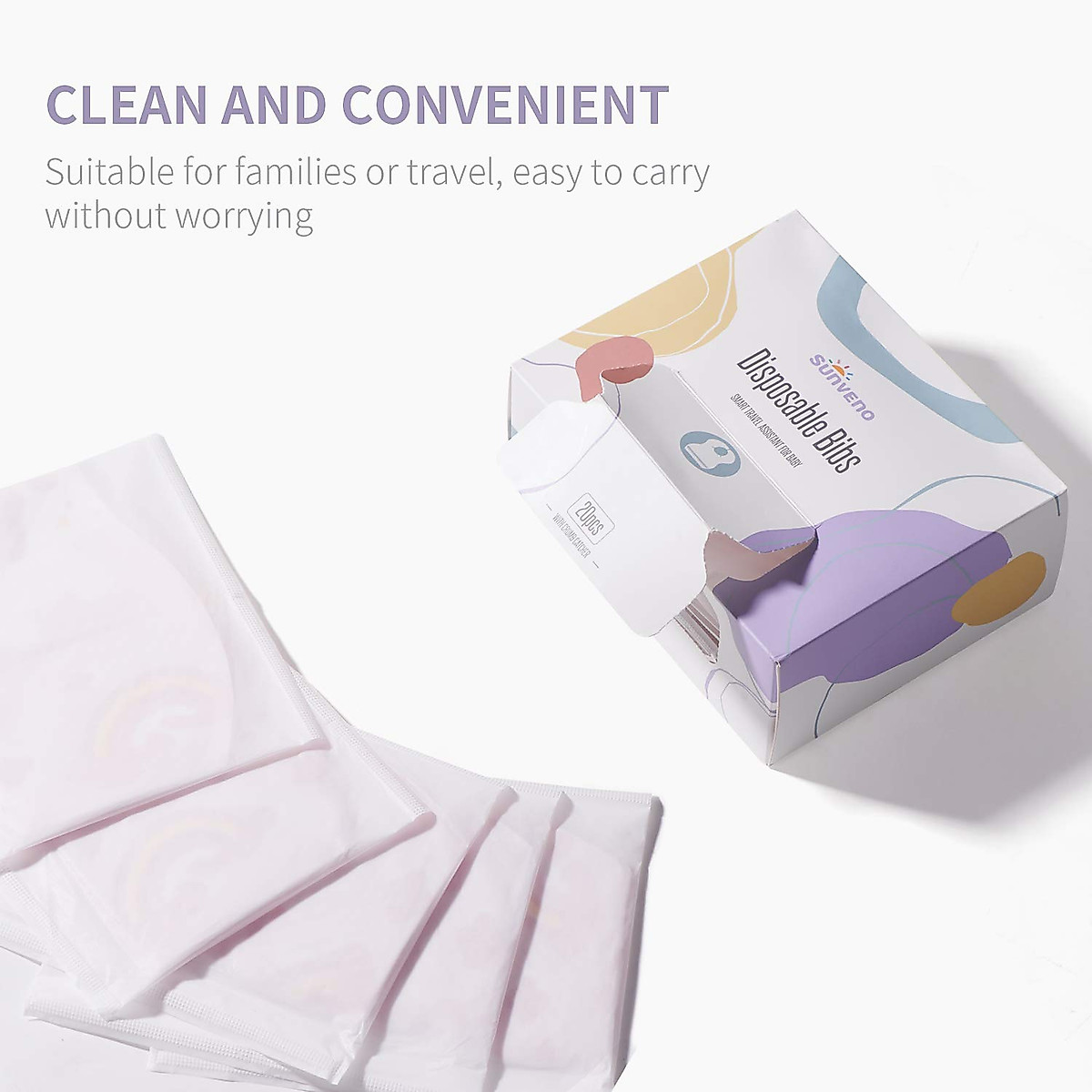 SUNVENO Disposable Bibs, Baby Disposable Bib Leak-proof Liner & Reusable Fastener, 20 Pieces