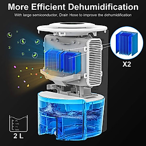 Large Dehumidifiers for Home - 68oz 2000ML Upgraded Humidity LCD Display Dehumidifiers for Basements Drain Hose, Quiet Portable Small Dehumidifier for Room Bedroom Bathroom Closet RV Control Panel
