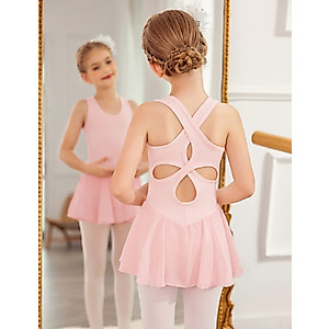 Arshiner Kid Girls Hollow Back Ballet Leotard with Skirt Sleeveless Dance Dresses