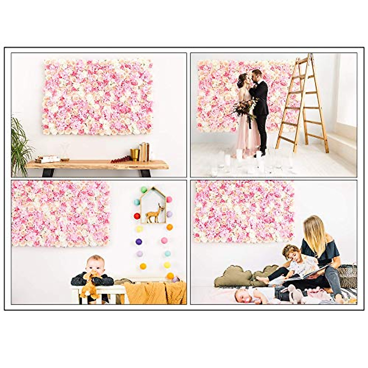 Flower Wall Decor 3D Flower Wall Panel Silk Flowers for Wedding Backdrop, Bridal Shower, Event, Baby Girls Room, Nursery, Home Decor, Pink Wall Decor (Rose and Hydrangea Premium Silk Flowers)