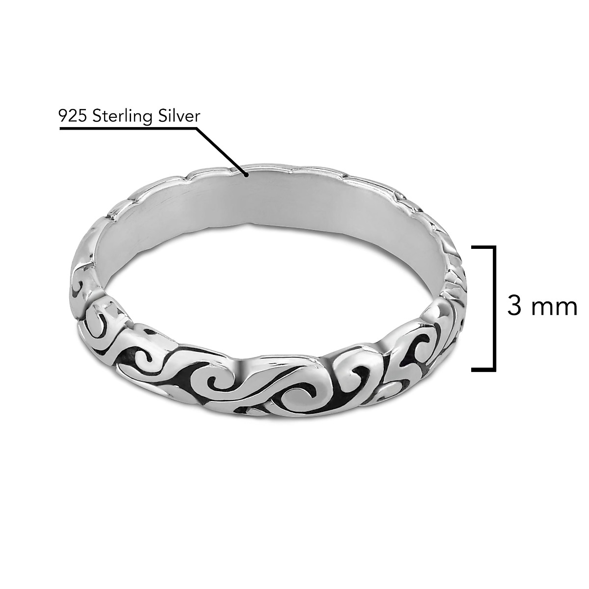 AeraVida Delicate Filigree Swirls and Accents .925 Sterling Silver Band Ring Sizes 6-9 for Versatile and Daily Fashion Accessories with a Cute and Trendy Vibe