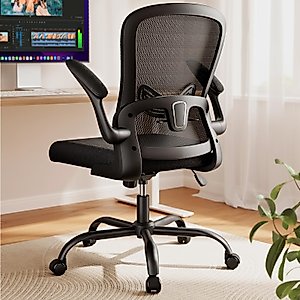 Marsail Office Chair Ergonomic-Desk Chair: Mesh Back Home Office Chair with Adjustable Lumbar Support, Computer Desk Chair with Flip-up Armrests Swivel Home Office Task Chair(Bright Black)