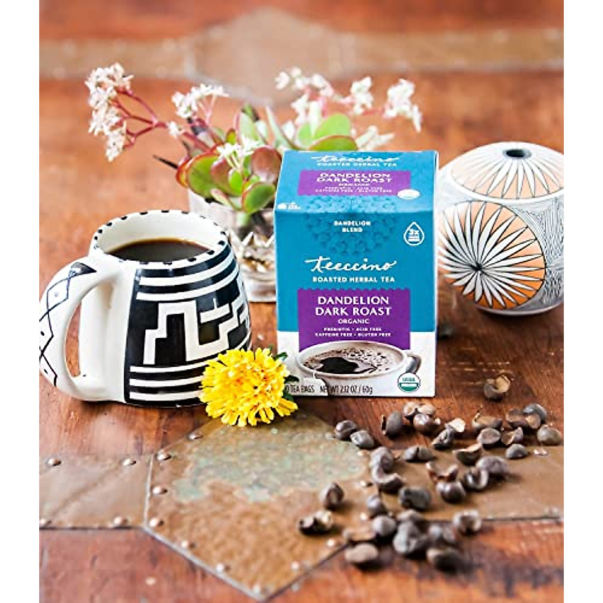 Teeccino Dark Roast Dandelion Tea - Rich & Roasted Herbal Tea That’s Caffeine Free & Prebiotic with Detoxifying Dandelion Root, 25 Tea Bags (Pack of 3)