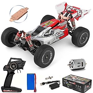 GoolRC WLtoys 144001 RC Car, 4WD 2.4GHz 60km/h High Speed Remote Control Car Off-Road RC Trucks, 1:14 Scale RC Buggy with RTR Aluminum Alloy Chassis 550 Motor Gifts for Adults (Red)