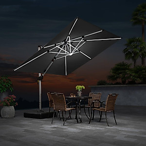 PURPLE LEAF 9 Feet Double Top Deluxe Solar Powered LED Square Patio Umbrella Offset Hanging Umbrella Outdoor Market Umbrella Garden Umbrella, Grey