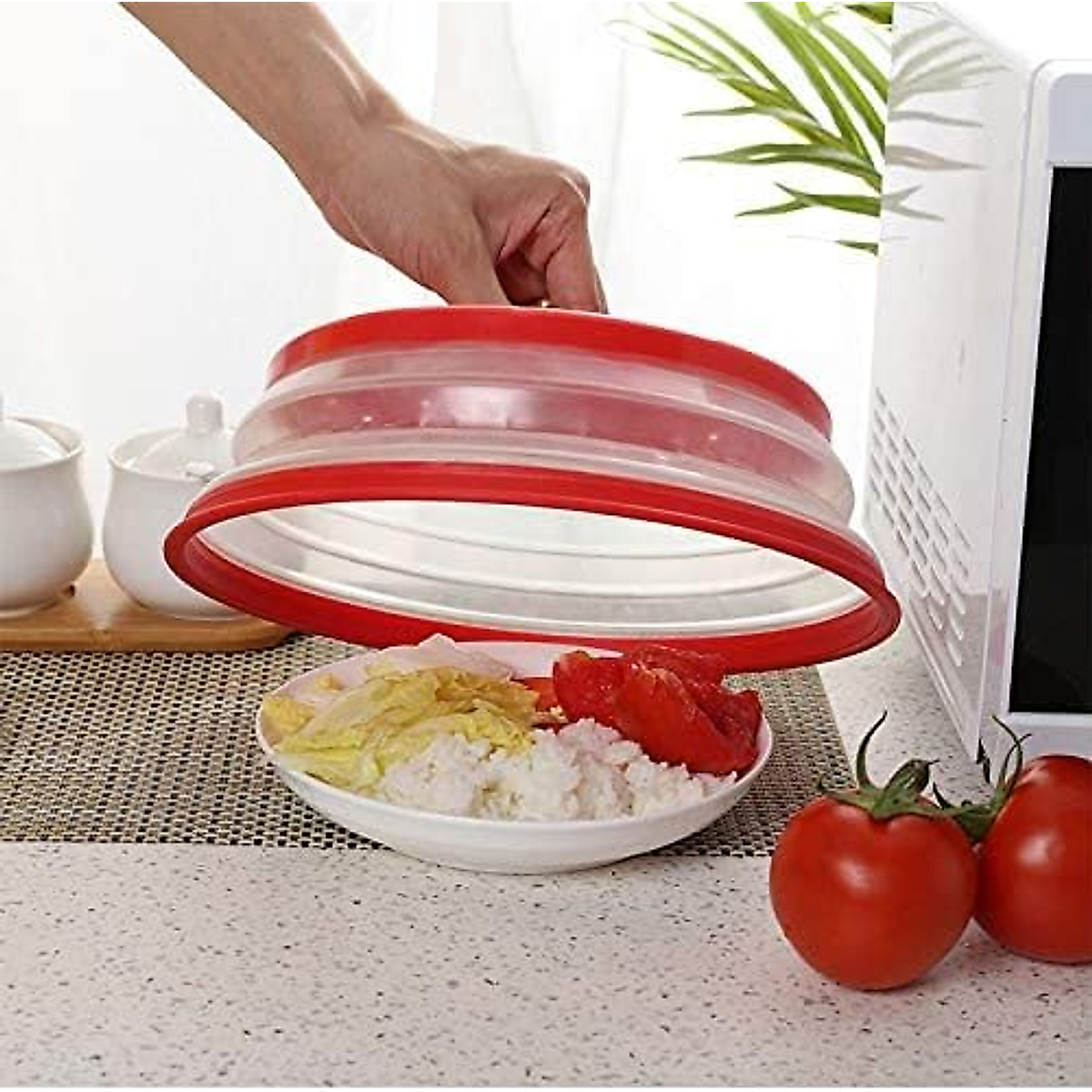 2Packs collapsiable Microwave cover (Red+Blue) BPA free Microwave Splatter Guard Colander Strainer for Fruit Vegetables