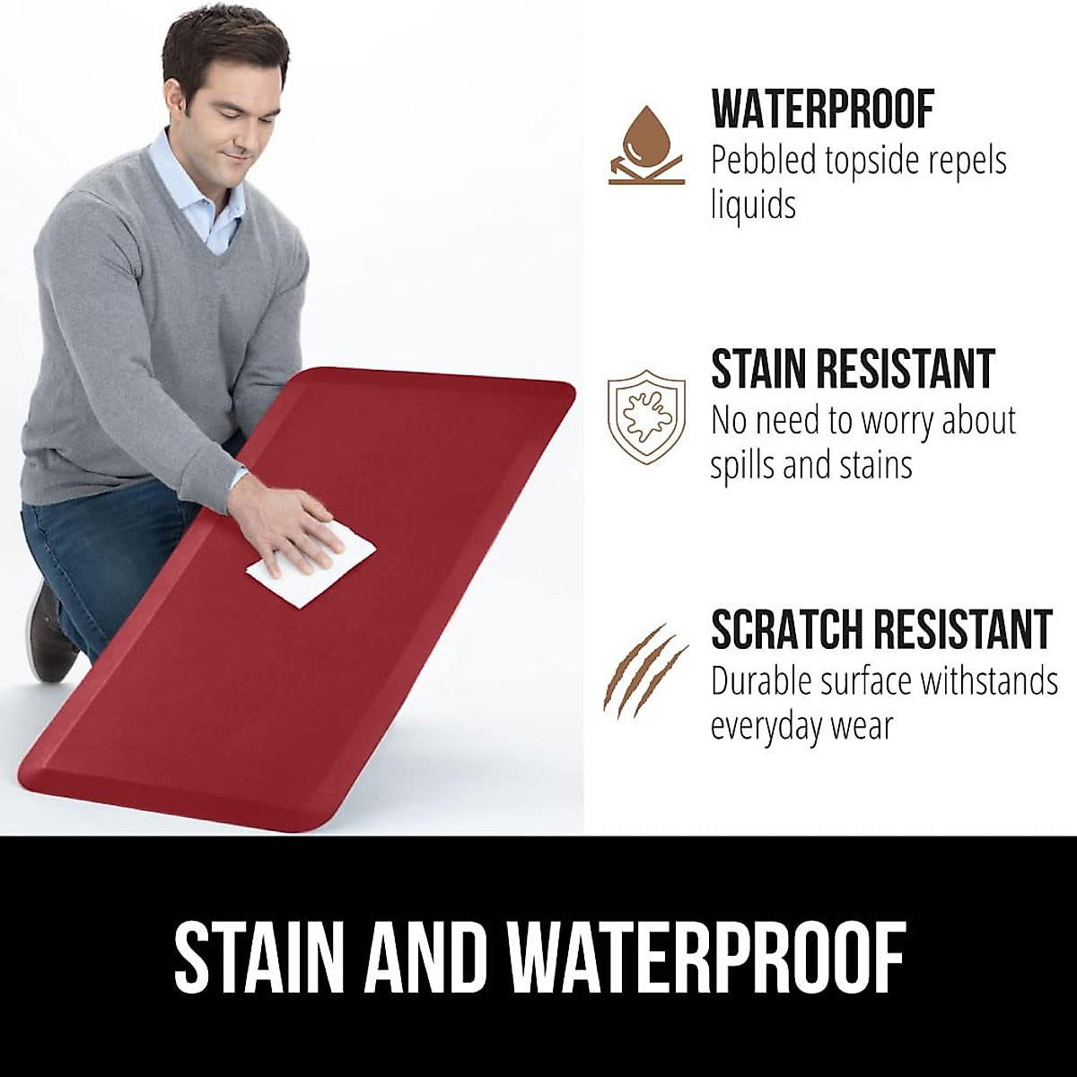 GORILLA GRIP Cushioned Anti Fatigue Mats for Kitchen Floor, Ergonomic Standing Office Desk Mat, Waterproof Scratch Resistant Pebbled Top, Supportive Comfort Padded Foam Rugs, 20x32, 3/4" Thick, Red