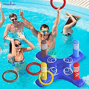 Max Fun Pool Floats Toys Games Set - Floating Basketball Hoop Inflatable Cross Ring Toss Game Toys for Kids Adults Swimming Pool Water Game