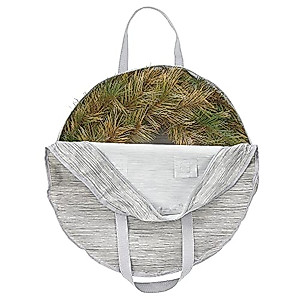 mDesign Round 19" Wreath Storage Container with Handles - Fabric Christmas Wreath Storage Bag and Protector - Garland Storage Bag Container - Holiday Decoration Organizer - 2 Pack, Striped Taupe/Tan