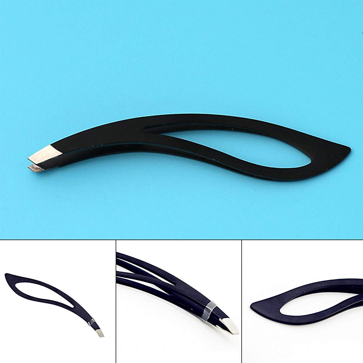 Gaweb Tweezers, Curve Stainless Steel Hollowed Leaf Eyebrow Tweezer Women Hair Remove Clip Tool - Black, A, (1220459-Gaweb1)