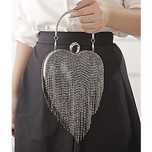 Sither Rhinestone Tassel Handbag Purses for Women Evening Handbag Purses Heart Shape Clutch Purses Sparkly Clutches Shoulder Chain Bags for Party Prom Christmas Gift (black)