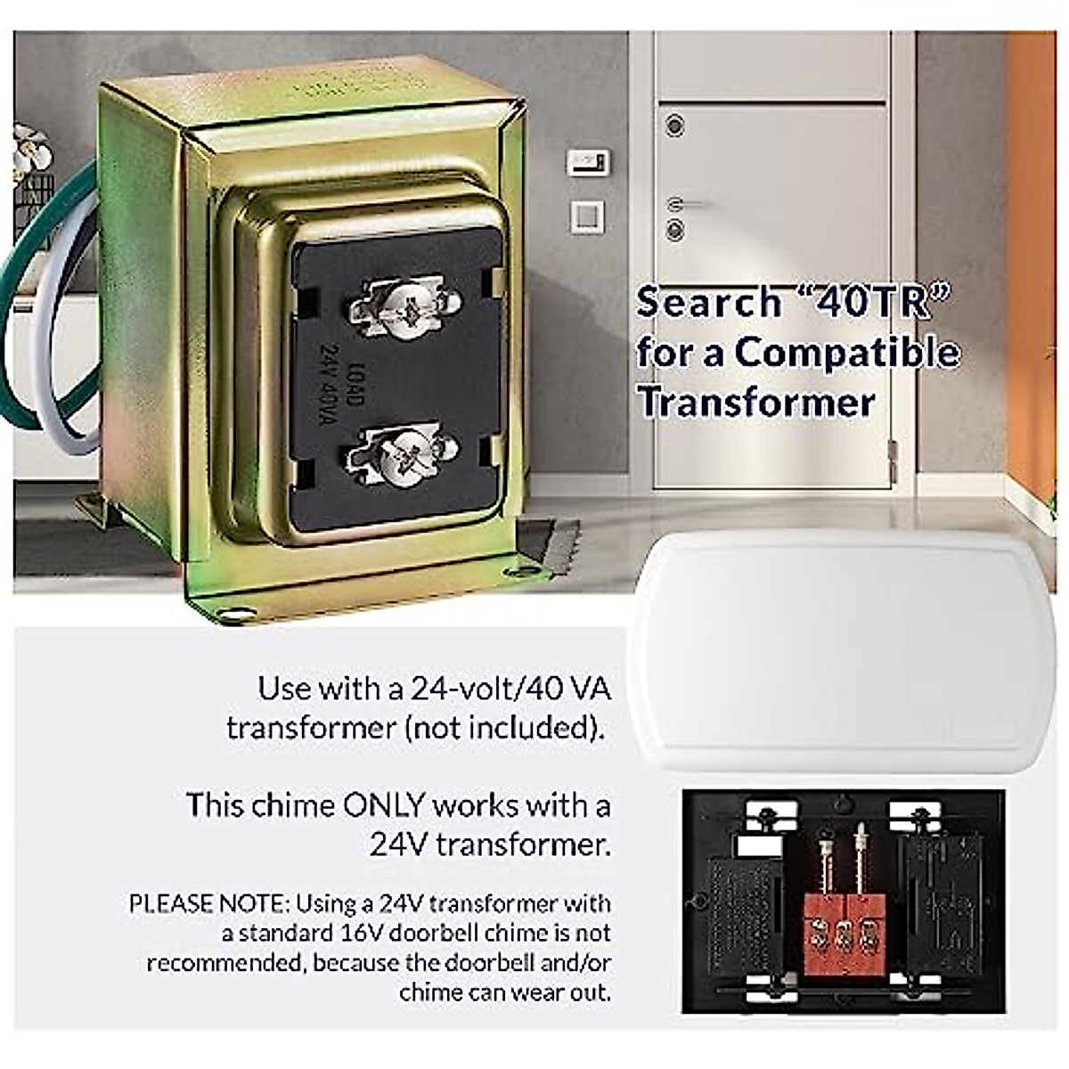 Newhouse Hardware CHM24V White 24-Volt Wired Doorbell Chime | Electrical Door Bell for Homes | Hard-Wired Door Chimes with Front Door Ding-Dong and Rear Tone | Home Improvement Electrical Equipment