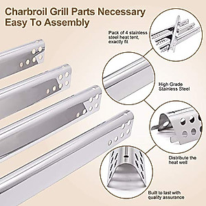Grill Replacement Parts for Charbroil 463344015, 463343015, 463433016, 463240015, 463432215 Gas Grill, Stainless Steel Heat Plate Shields, Crossover Tubes Grill Burner for Charbroil 4 Burner Grill