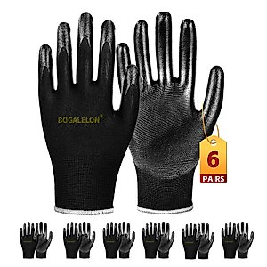 Bogalelon Work Gloves,6pairs, With Nitrile Coated Palms for Excellent Grip and Protection,Suitable for Both Men and Women and Ideal for General Work.Black,Medium., Black(6pairs)