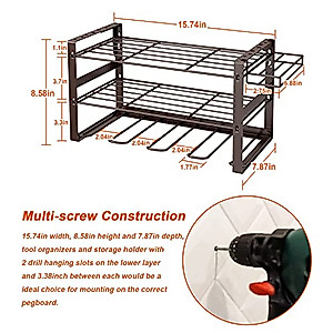 Power Tool Organizer, Heavy Duty Floating Tool Shelf, 3 Layers Metal Power Tool Holder Organization Garage Wall Mounted Utility Storage Rack for Cordless Drill Charging Station Screwdriver, Brown