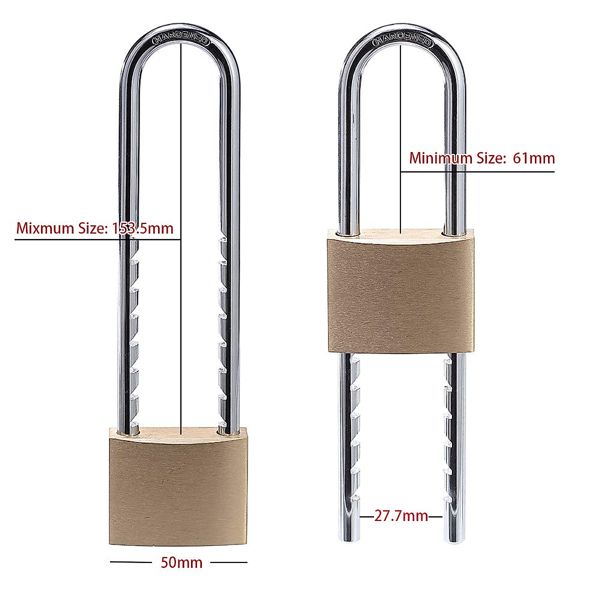 Fu Volante Solid Brass Padlock, 2 inch Wide Body, Outdoor Lock with Removable Adjustable-Length Shackle