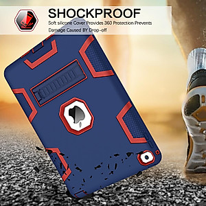 BENTOBEN for iPad Air 2 Case, iPad Air 2nd Generation Case, 3 in 1 Heavy Duty Shockproof Kickstand Protective Kids Girls Women Boys Men Tablet Cover for iPad Air 2 A1566 A1567 (2014), Navy Blue/Red