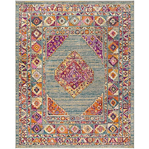 SAFAVIEH Madison Collection Area Rug - 8' x 10', Light Grey & Fuchsia, Boho Chic Medallion Design, Non-Shedding & Easy Care, Ideal for High Traffic Areas in Living Room, Bedroom (MAD133G)