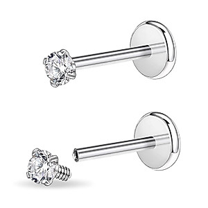 PunkTracker 16g/18g Surgical Steel Internal Thread CZ Stud Piercing Jewelry for Tragus/Nose/Helix/Conch/Medusa/Lip/Labret - Helix Tragus Cartilage Earring for Women Men 2PCS