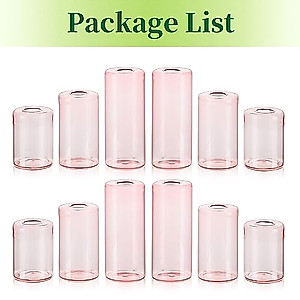 Small Glass Bud Vases for Centerpieces – Hewory 12pcs Pink Blown Single Flower Vases Bulk, Modern Mini Cylinder Vase Set for Wedding Anniversary Birthday Party Events Home Living Room Table Decor