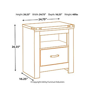 Signature Design by Ashley Trinell Rustic 1 Drawer Nightstand with USB Charing Stations, 26.22" Tall, Warm Brown