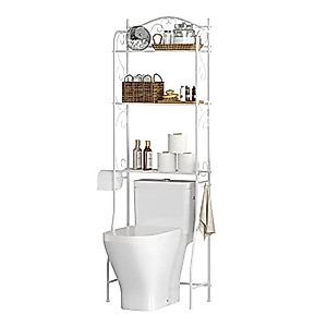 HOME BI Over The Toilet Storage,3-Tier Bathroom Storage Rack,Bathroom Space Saver,Freestanding Above Toilet Rack with Hooks and Toilet Paper Rack (White)