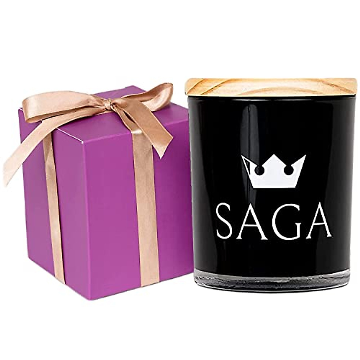 SAGA Natural Soy Wax Candle Scented Sandal Wood, Coconut & English Pear Aromatherapy Jar Candle, 1 Wick Candle with White Glass- 8 oz 55 Hour Clean Burning- Self Care Gift Box for Special Occasions