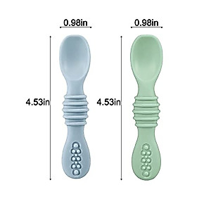 PandaEar 2 Pack Silicone Suction Plate for Baby, Divided Unbreakable Toddler Food Plate with 2 Pack Spoons for Self Feeding, Toddler Utensils Feeding Set Baby Eating Supplies, Crab Shape, Blue&Green