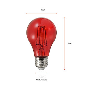 SYLVANIA LED Red Glass Filament A19 Light Bulb, Dimmable, Efficient 4.5W, E26 Medium Base - 1 Pack (70300)