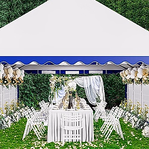 Sophia & William 16'x 20' Gazebo Party Tent White & Navy Blue, Outdoor Patio Wedding Event Camping Canopy Shade with 6 Removable Side Walls and Carry PE Bag, Heavy Duty Galvanized Steel Frame