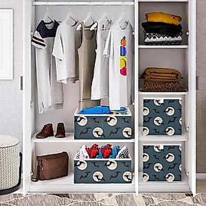 Joisal Halloween Bats and Moon 11x11 Cube Storage Bins, Fabric Open Home Storage Bins with Full Print and Handle Storage Bin, Box Shelves Cube Storage
