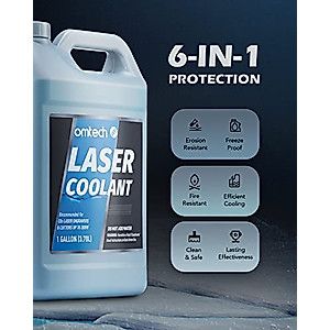 OMTech CO2 Laser Coolant Non Conductive Liquid Cooler Heat Transfer Fluid for Laser Engraver Water Chiller, Prediluted Antifreeze Coolant for Laser Tubes, 1 gal Blue Transparent Water Cooling Solution
