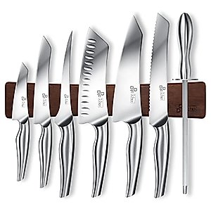 DDF iohEF Knife Set with Knife Strip, 8 Piece Professional Kitchen Knife Set, German High Carbon Stainless Steel Chef Knives Set with Magnetic Knife Holder for Wall