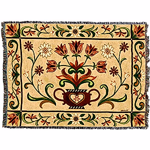 Pure Country Weavers Heritage Floral Blanket by Jennifer Brinley - Folk Art Sampler Garden Floral Gift Tapestry Throw Woven from Cotton - Made in The USA (72x54)