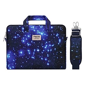 MOSISO Laptop Shoulder Bag Compatible with MacBook Air/Pro,13-13.3 inch Notebook,Compatible with MacBook Pro 14 inch 2023-2021 A2779 M2 A2442 M1,Starry Night Carrying Sleeve Case with Belt, Black