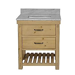 Birmingham 30-inch Bathroom Vanity (Carrara/Driftwood): Includes Driftwood Cabinet with Authentic Italian Carrara Marble Countertop and White Ceramic Sink
