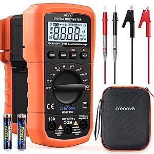 Crenova MS8233D Digital Multimeter 6000 Count Auto-Ranging DC AC Voltmeter Ohm Volt Amp Tester for Voltage Current Resistance Capacitance Continuity Diode Duty-Cycle Frequency NCV Live Wire Test