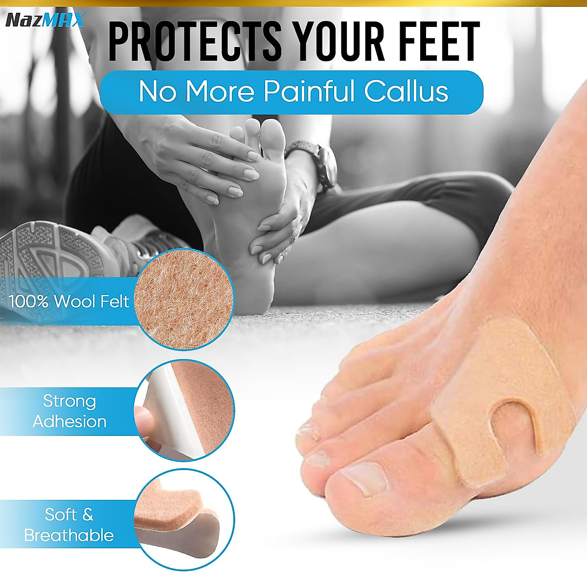 U-Shaped Felt Callus Pads (48 Pack) | Protect Calluses from Rubbing on Shoes | Reduce Foot and Heel Pain | Self-Stick Pedi Cushions Comfort