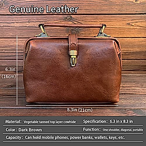 Leather Bags Purses and Handbags Shoulder Bags for Women Soft Leather Ladies Crossbody Bag & Carry Bag Doctor Bag Retro Style (Dark Brown)