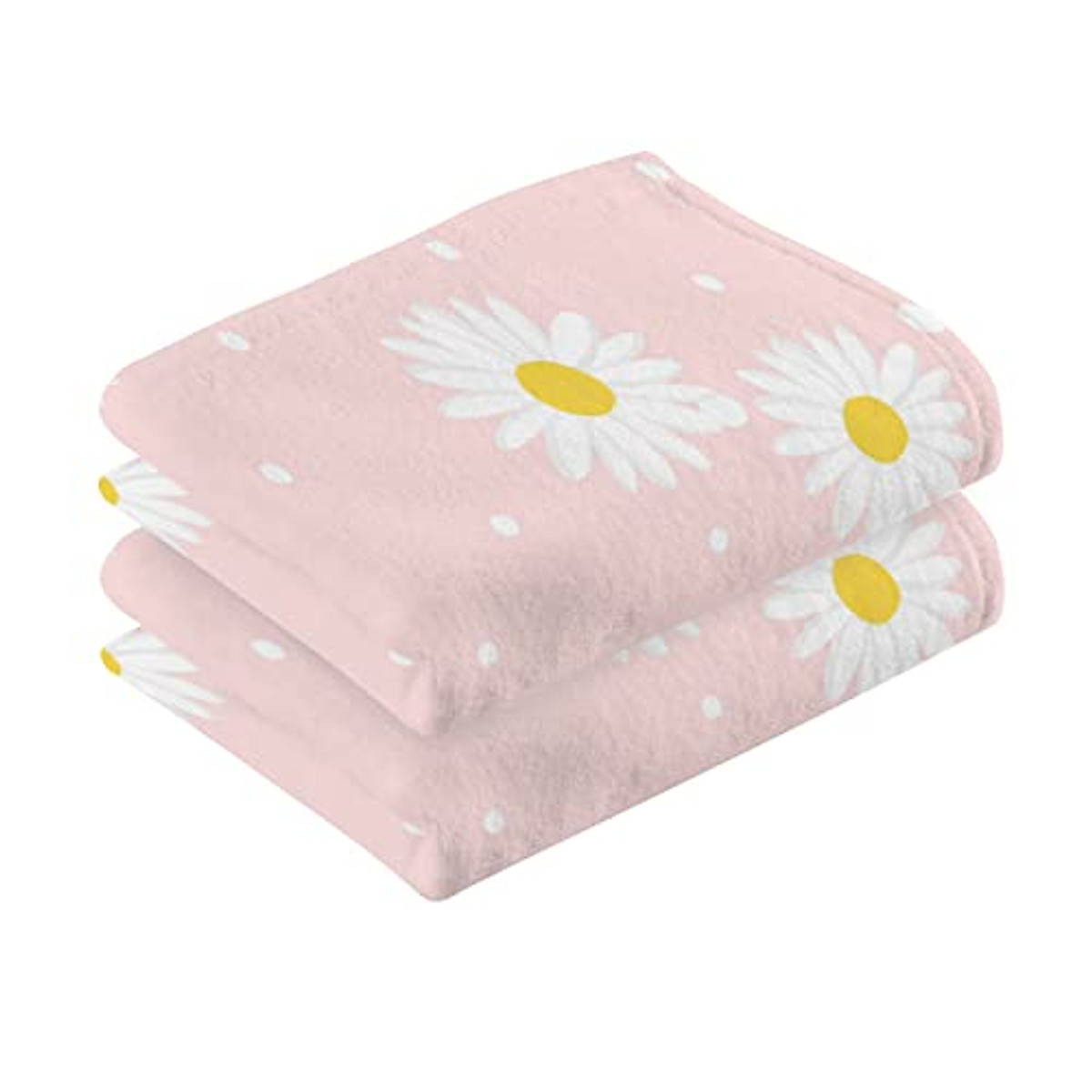 Pink Daisy Hand Towels Set of 2, Highly Absorbent Soft Cotton Face Towels Bathroom Decorative Towel for Beach Gym Spa Shower, 16x28In
