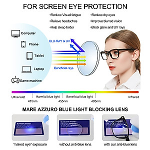 MARE AZZURO Blue Light Blocking Reading Glasses Women Computer Readers 0 1.0 1.25 1.5 1.75 2.0 2.25 2.5 2.75 3.0 3.5 4.0 5.0 6.0 (Black, 1.75)