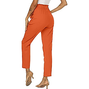 Crop Pants for Women Cotton Linen Pants Summer Casual High Waisted Button Capris Regular Fit Solid Lounge Cropped Pant