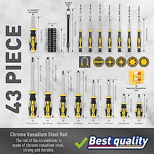 Magnetic Screwdrivers Set with Case, Amartisan 43-piece Includs Slotted, Phillips, Hex, Pozidriv,Torx and Precision Screwdriver Set, Magnetizer Demagnetizer Tools, Tools for Men