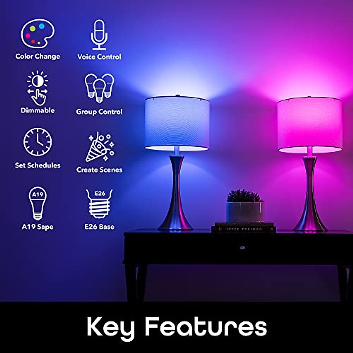 Geeni Prisma 800 2700K Dimmable A19, 60W Equivalent Color Changing RGBW LED Smart WiFi Light Bulb, Works with Alexa and Google Home, No Hub Required, Requires 2.4GHz WiFi  (2 Pack)