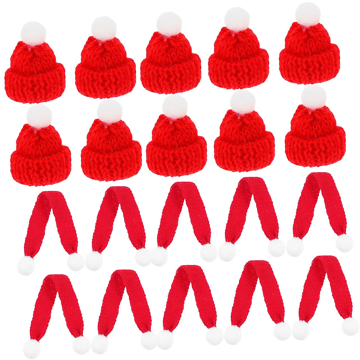 WHAMVOX Mini Beanie and Scarf Set Miniature Santa and Christmas Hats Scarves Bottle Covers for Holiday Decorations