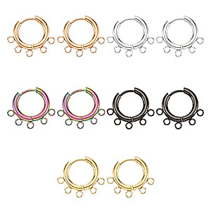 DICOSMETIC 10 Pairs 5 Colors Huggie Hoop Earring Stainless Steel Hoop Earring Findings with 5 Loops Black/Gold/Rose Gold/Rainbow Color Round Leverback Earring Hooks for Earring Making, Hole: 1.8mm